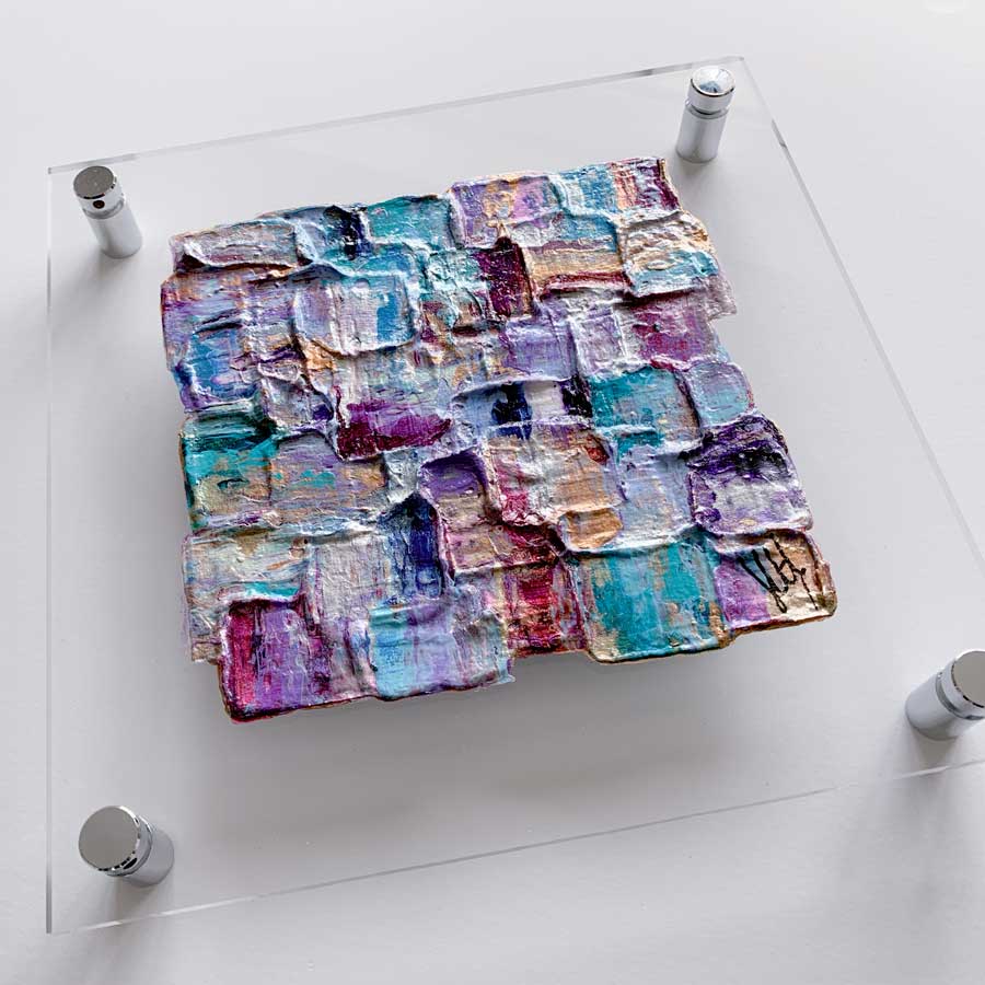 'Elegance' set of 2 small abstract paintings on clear plexiglass ...